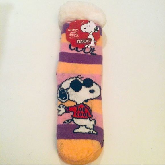 Peanuts | Accessories | Snoopy Joe Cool Sherpa Lined Socks Pink Striped ...